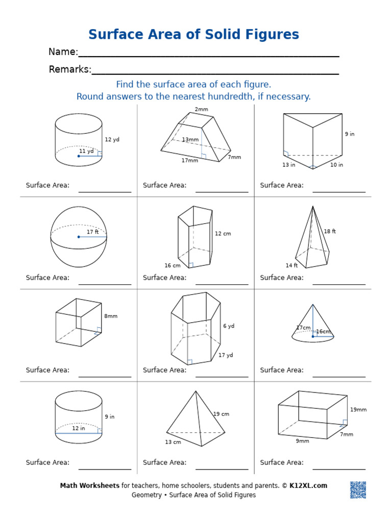 Surface Area of Solid Figures | PDF | Mathematics