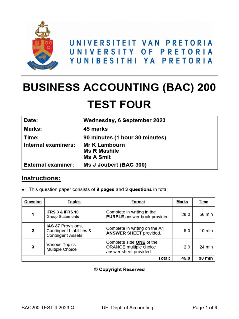 1 BAC200 2023 Test 4 Question | PDF | Inventory | Retained Earnings