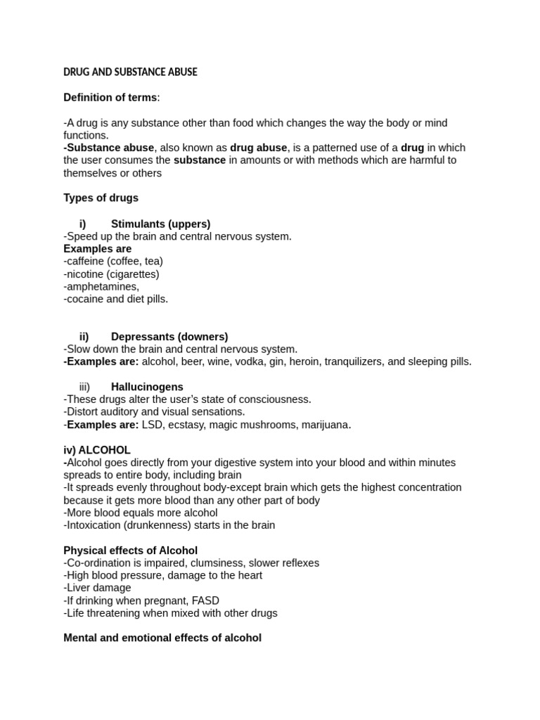 DRUG AND SUBSTANCE ABUSE Notes | PDF | Cannabis (Drug) | Recreational ...