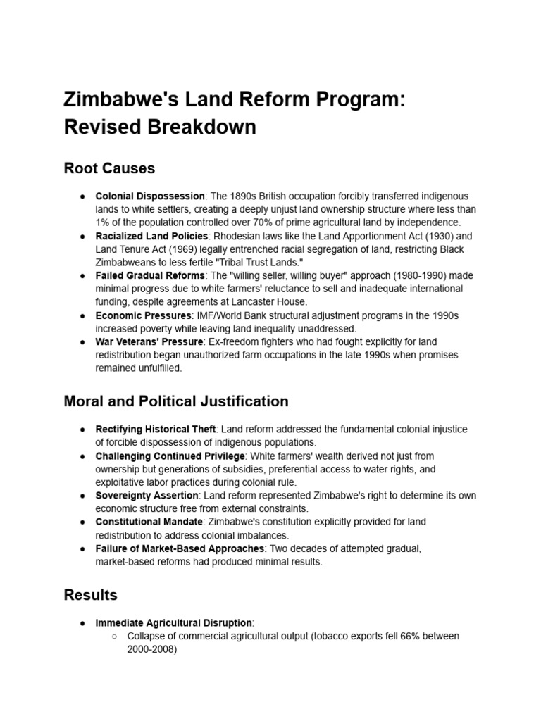 Zimbabwe's Land Reform Program - Revised Breakdown | PDF | Economies
