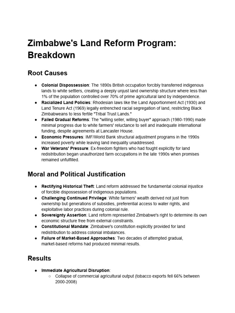 Zimbabwe's Land Reform Program Analysis | PDF | Economies