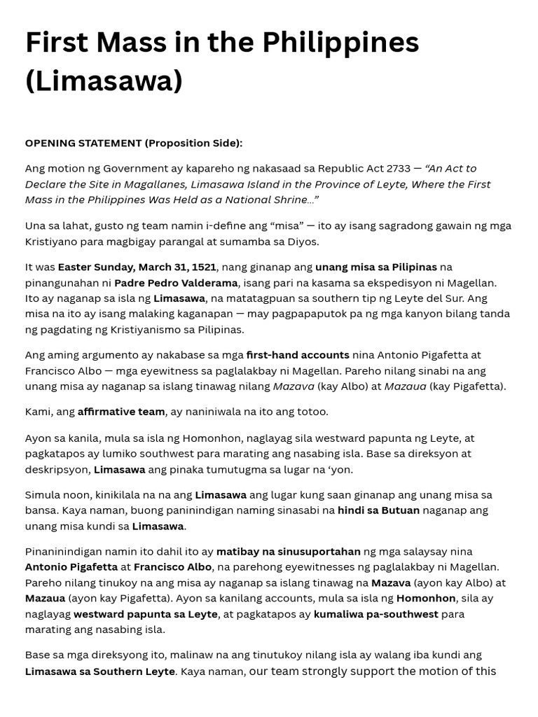 First-Mass-in-the-Philippines-Limasawa | PDF