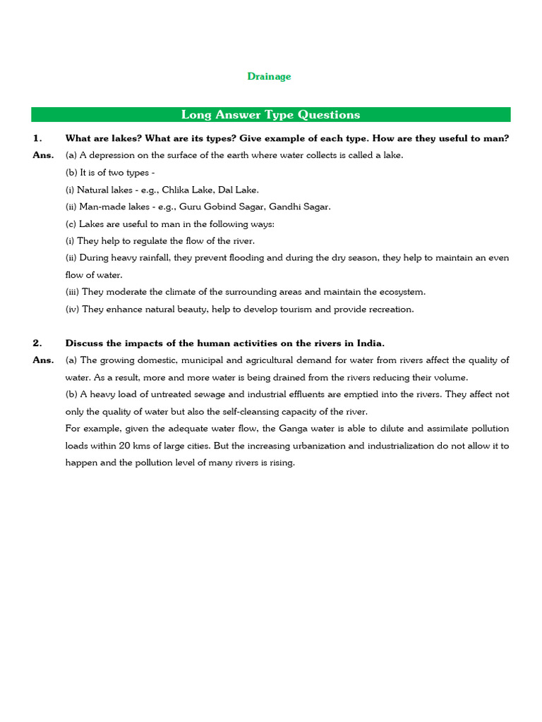 Drainage_IMP Questions(Class-9) (1) | PDF