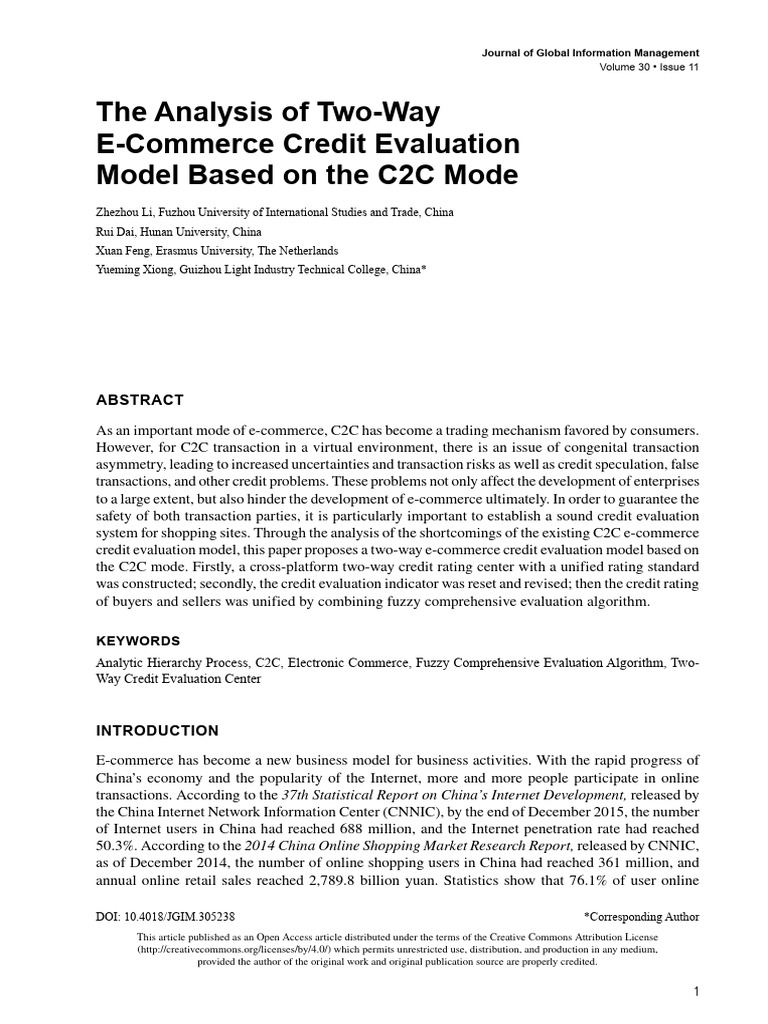 Two-Way Credit Evaluation in C2C E-Commerce | PDF | E Commerce | Online ...