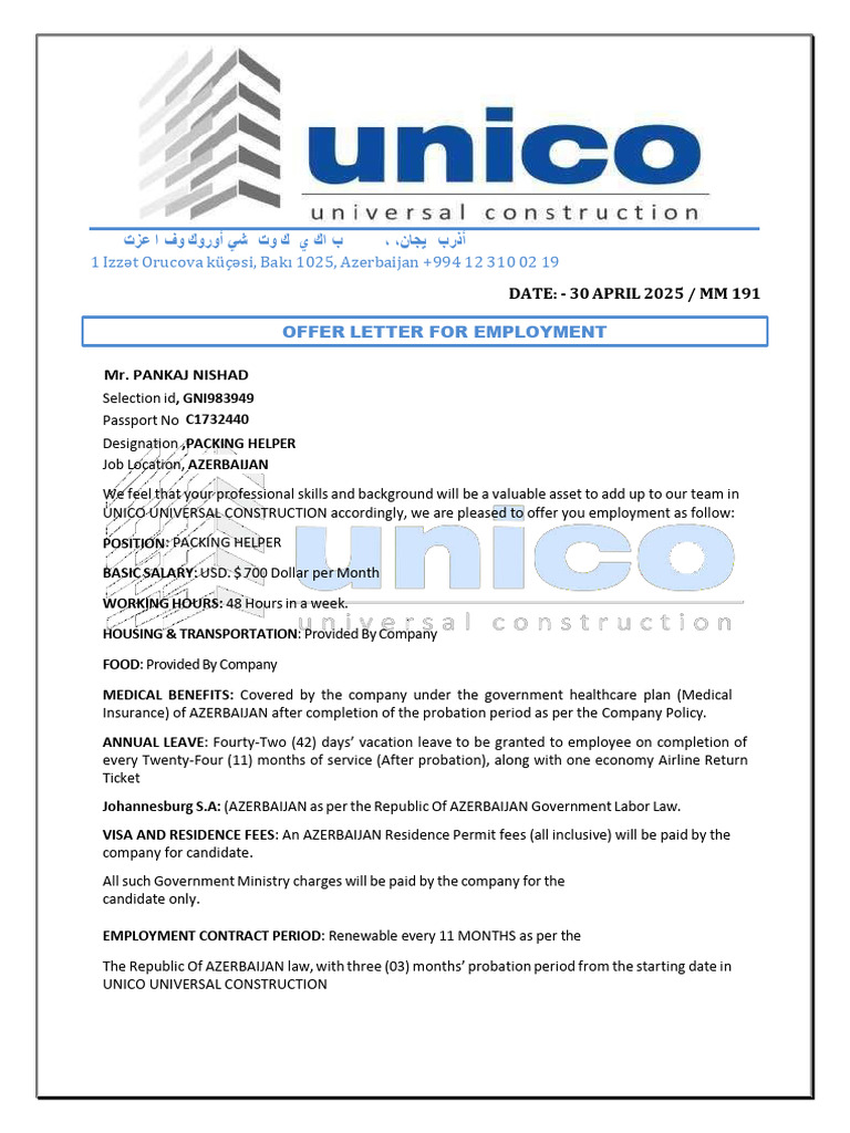 Packing Helper Job Offer in Azerbaijan | PDF | Employment | Economies