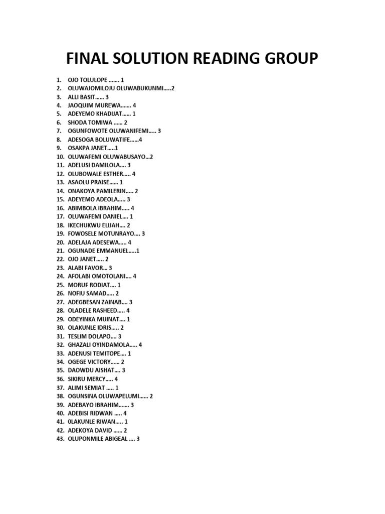 Final Solution Reading Group | PDF