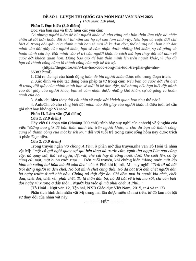 DE LUYEN 2023 VĂN 12 | PDF