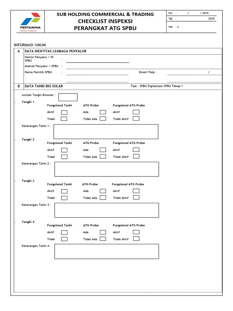 Checklist Inspeksi ATG SPBU 2025 | PDF