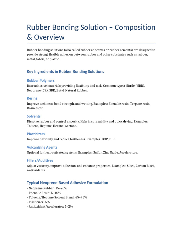 Rubber Bonding Solution Overview | PDF