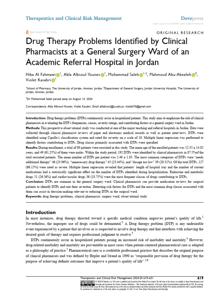 TCRM 465128 Drug Therapy Problems Identified by Clinical Pharmacists at ...