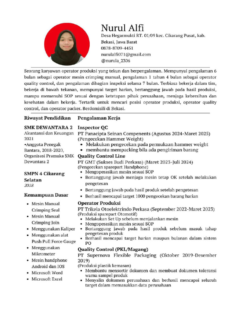 Operator Produksi-Nurul Alfi | PDF