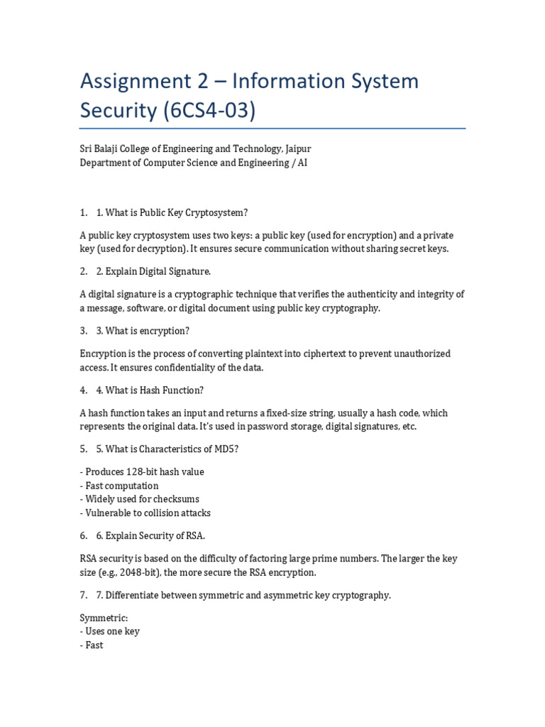 ISS Assignment 2 Completed Full | PDF | Cryptography | Public Key ...