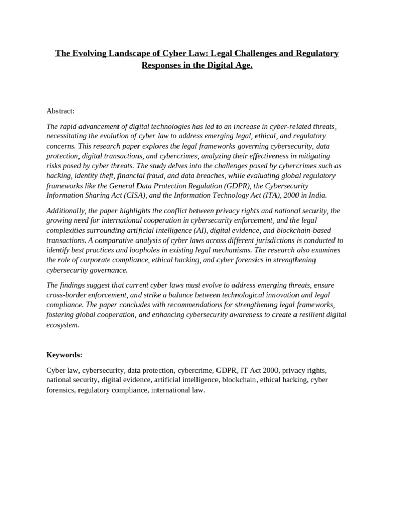 Cyber Law: Challenges & Regulatory Responses | PDF | Cybercrime | Security