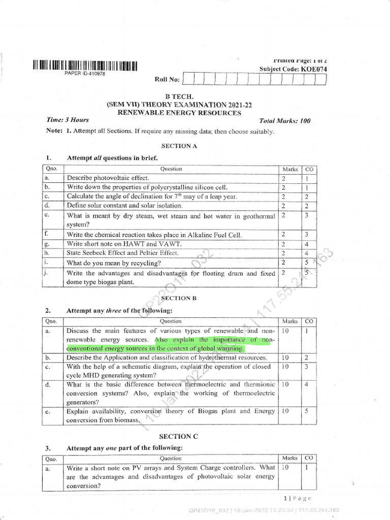 Previous Year Question Paper (RER) 2021-2022 | PDF | Sustainable ...