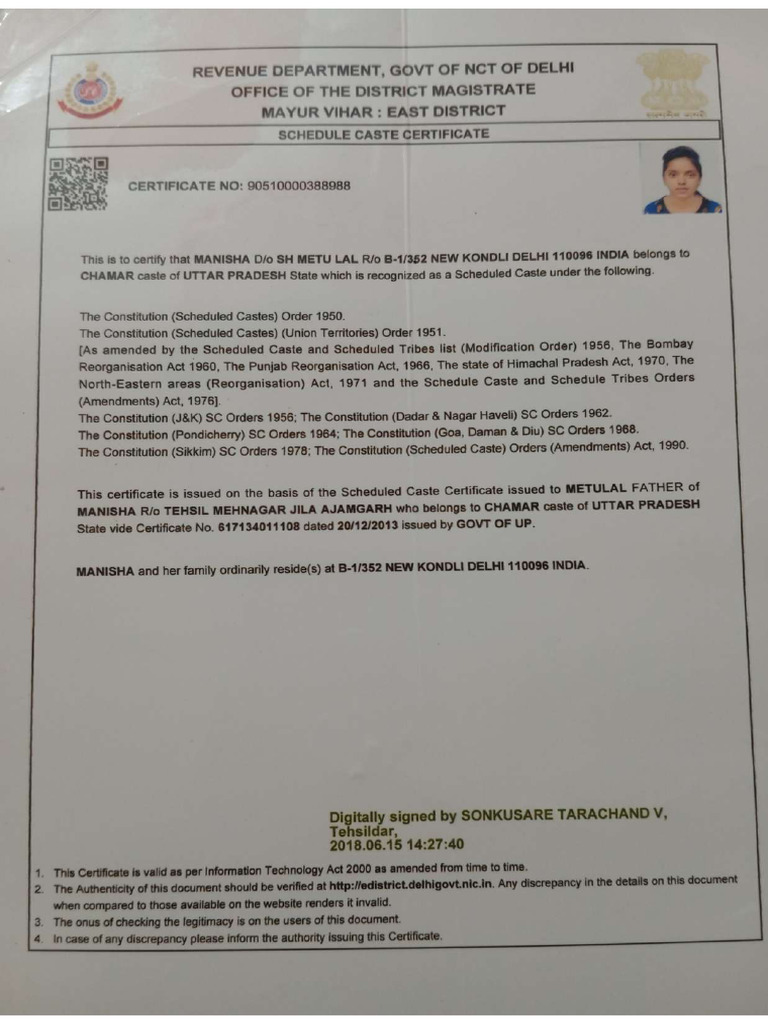 Caste Certificate | PDF