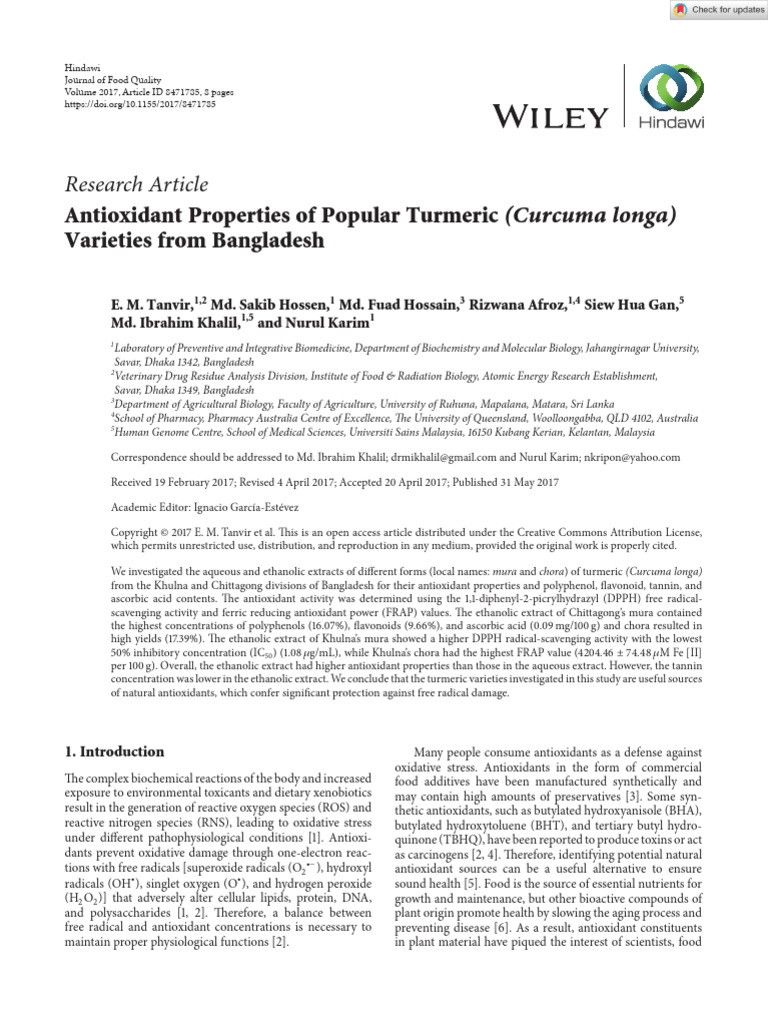 Journal of Food Quality - 2017 - Tanvir - Antioxidant Properties of ...