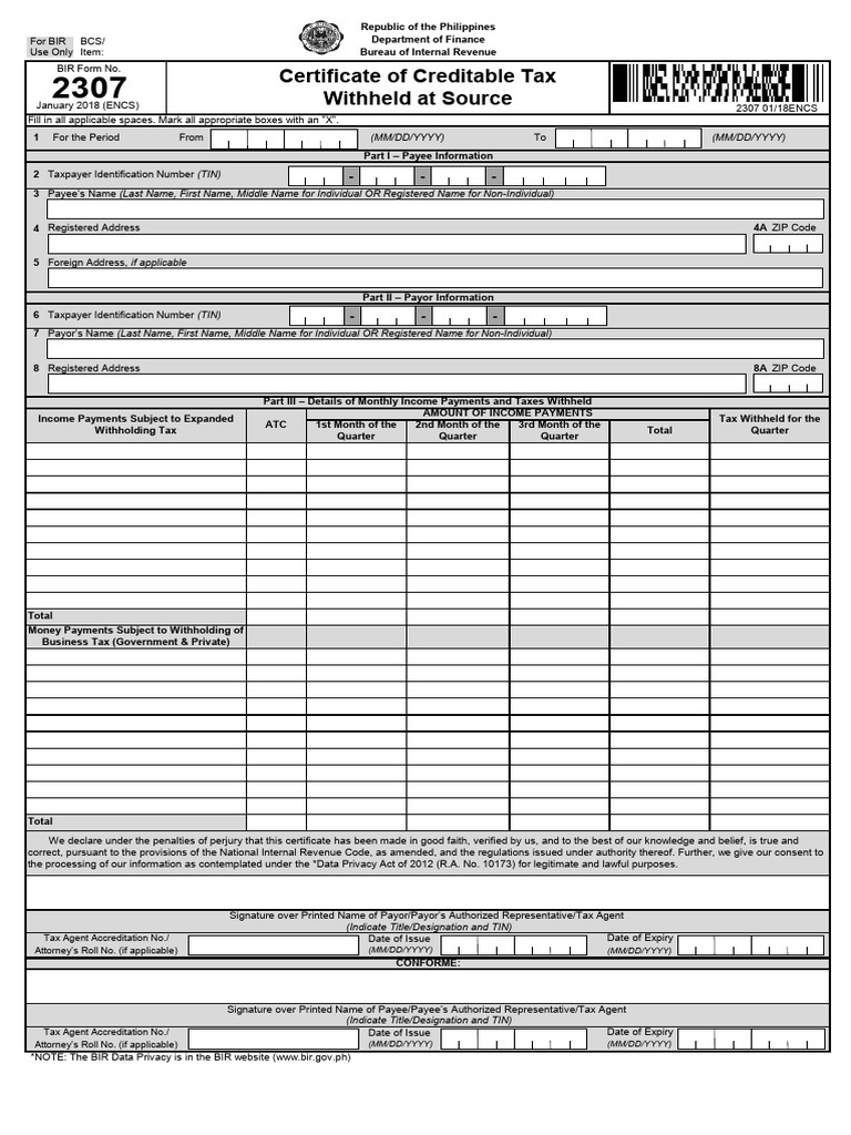 Bir-Form-2307 (2025-1st Quarter) | PDF | Value Added Tax | Taxes