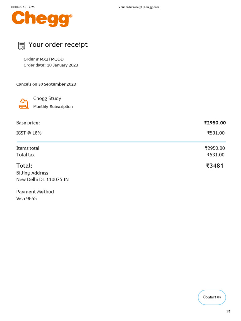 Chegg Receipt | PDF