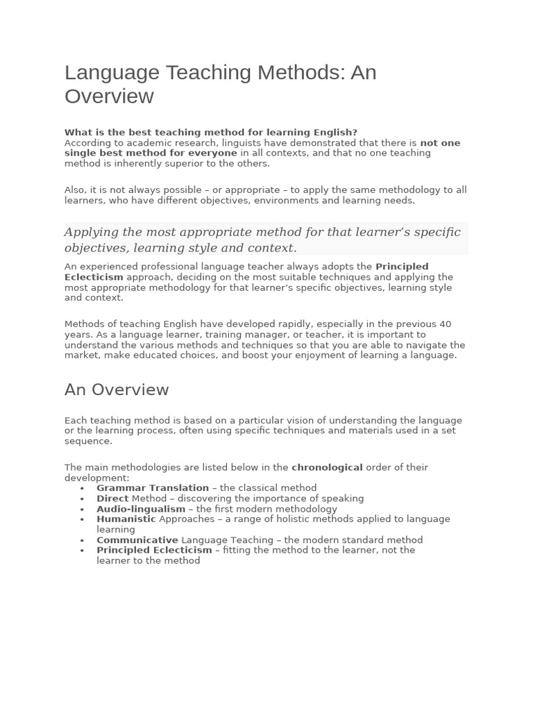 Language Teaching Methods_Overview | PDF | Language Education | Language Acquisition