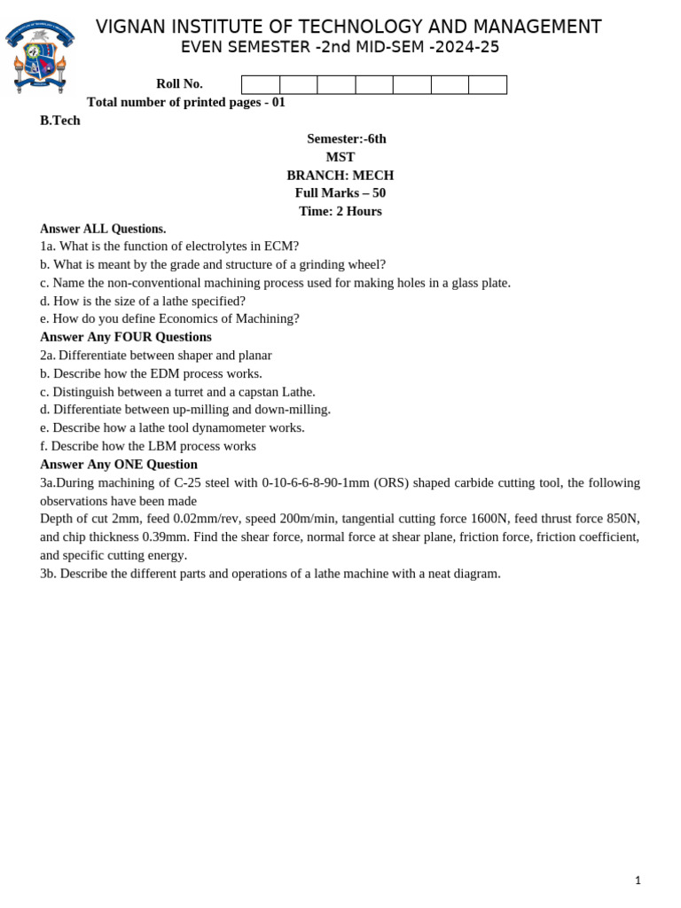 MST 2nd MidSem | PDF