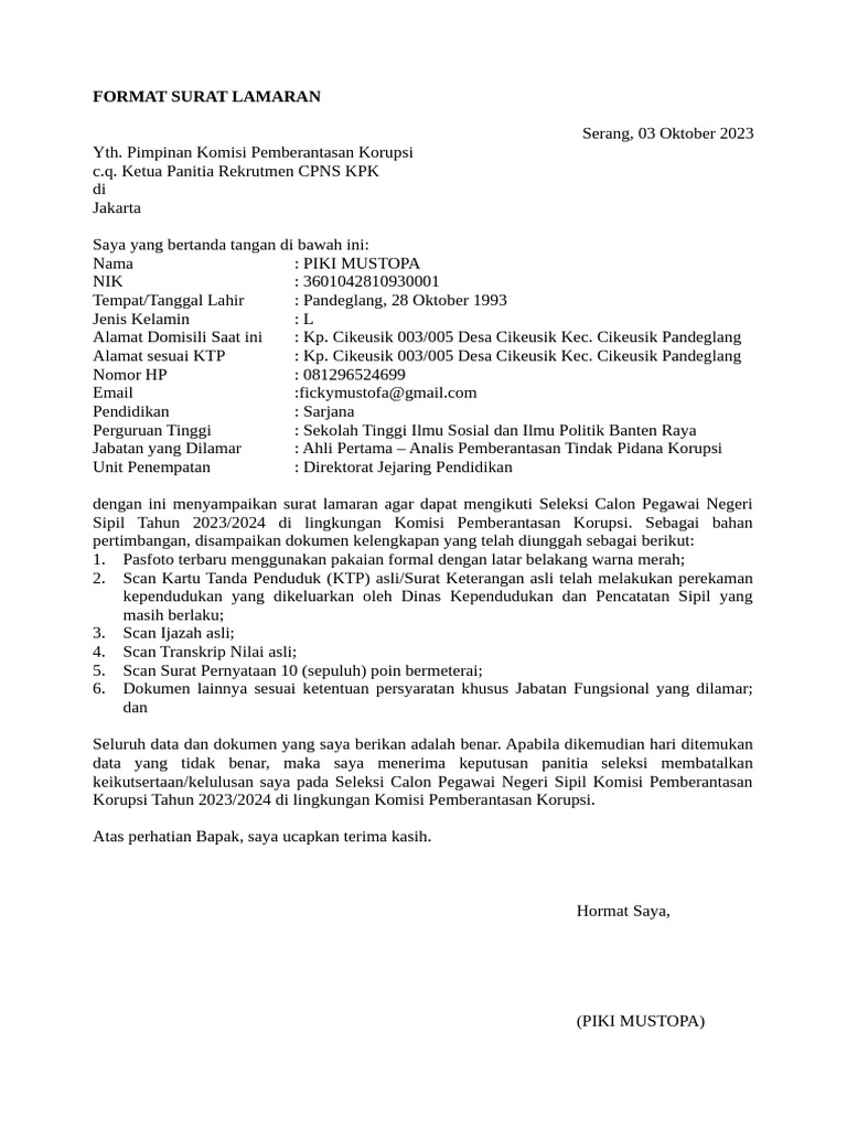 Format Surat Lamaran | PDF