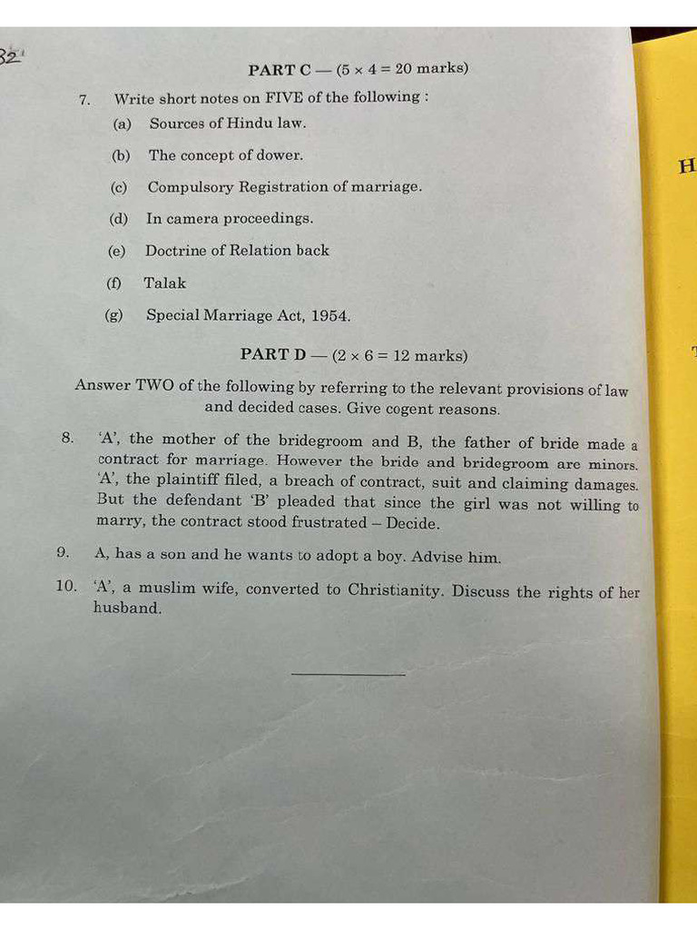 FAMILY LAW QUESTION PAPERS | PDF