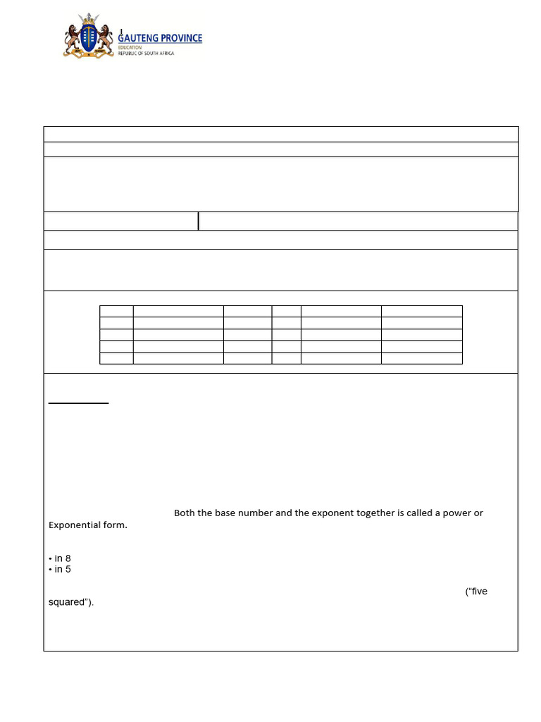 Grade 7 Term 2 Topics 1 and 2 | PDF | Exponentiation | Multiplication