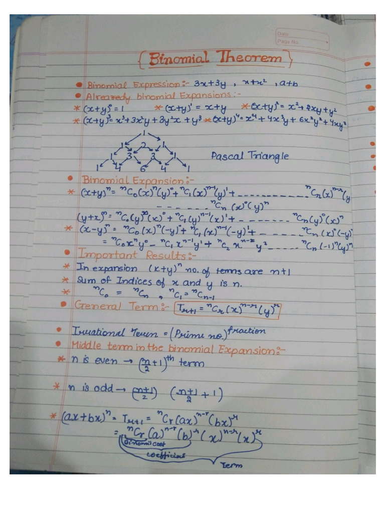 Binomial Theorem Short Notes | PDF