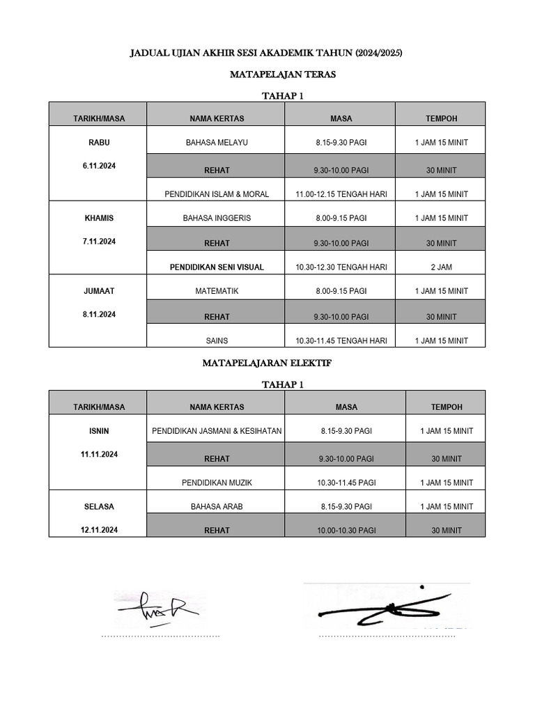 JADUAL UASA 2024 (TAHAP 1) | PDF