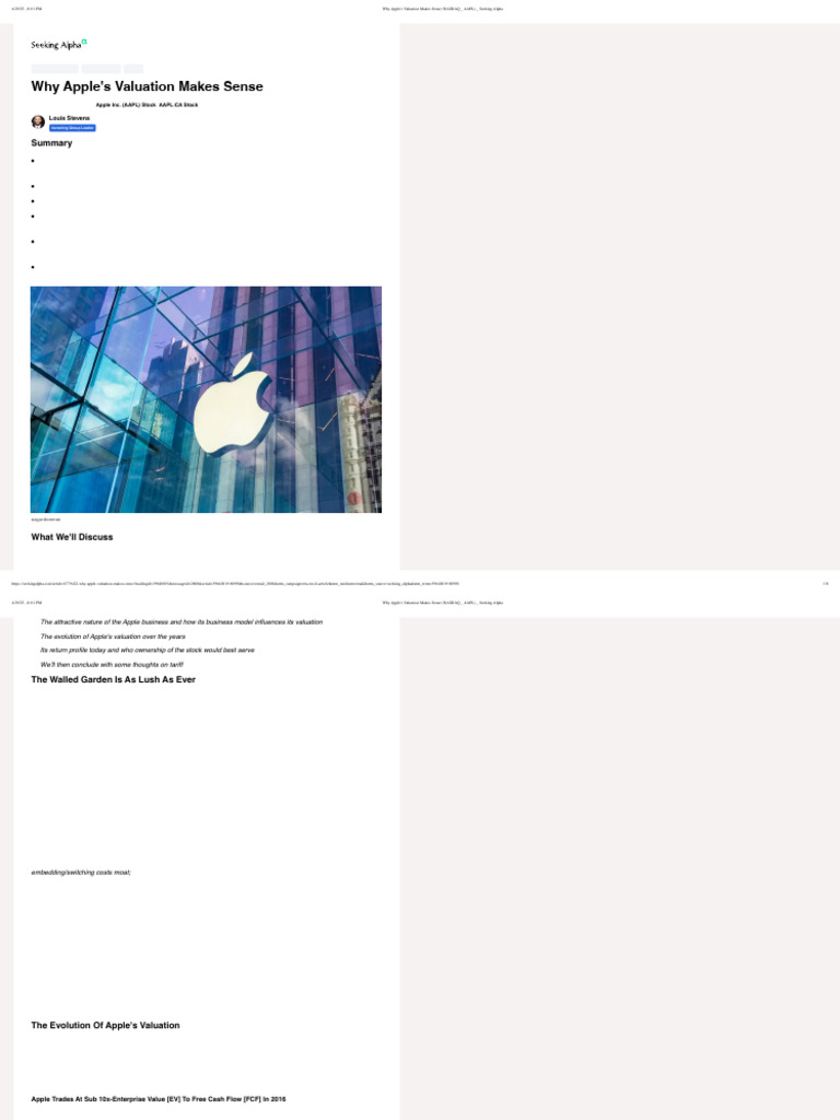 Why Apple's Valuation Makes Sense (NASDAQ _ AAPL) _ Seeking Alpha | PDF | Dividend | Valuation ...