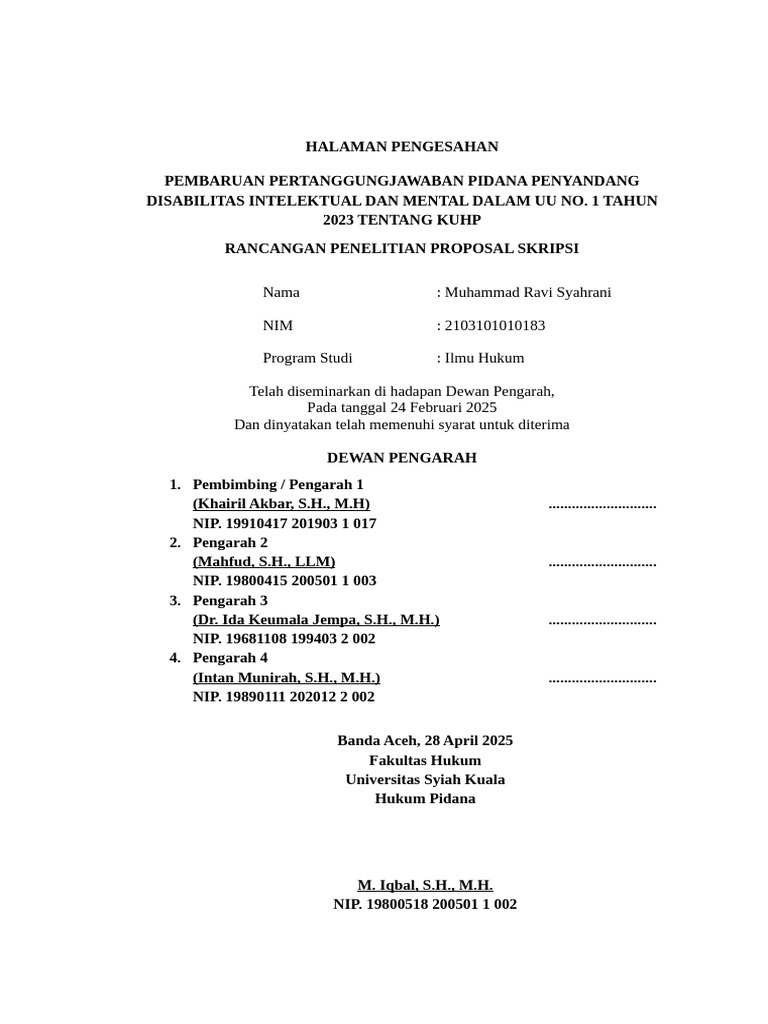 Contoh Halaman Pengesahan Untuk Proposal Skripsi | PDF
