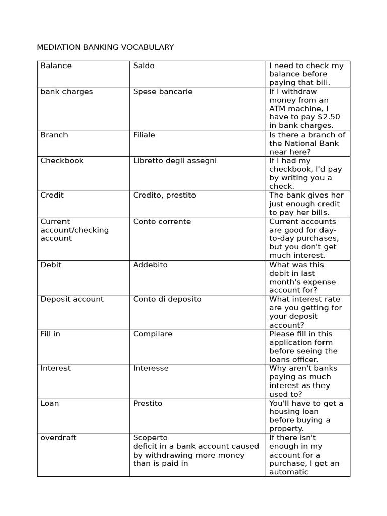 Mediation Business Vocabulary | PDF | Cheque | Banks