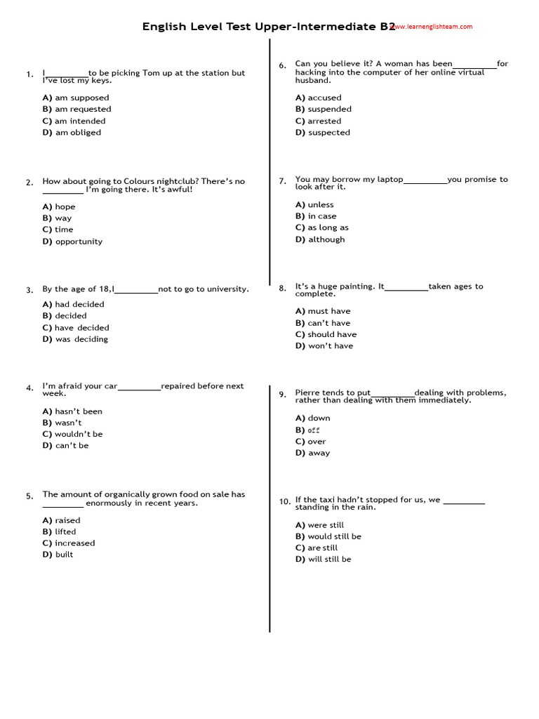 4 - English Level Test Upper Intermediate b2 - Learnenglishteam - Com | PDF