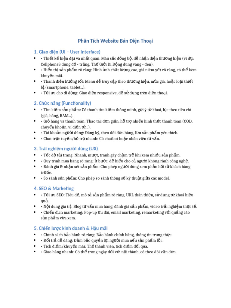 Phan Tich Website Ban Dien Thoai | PDF