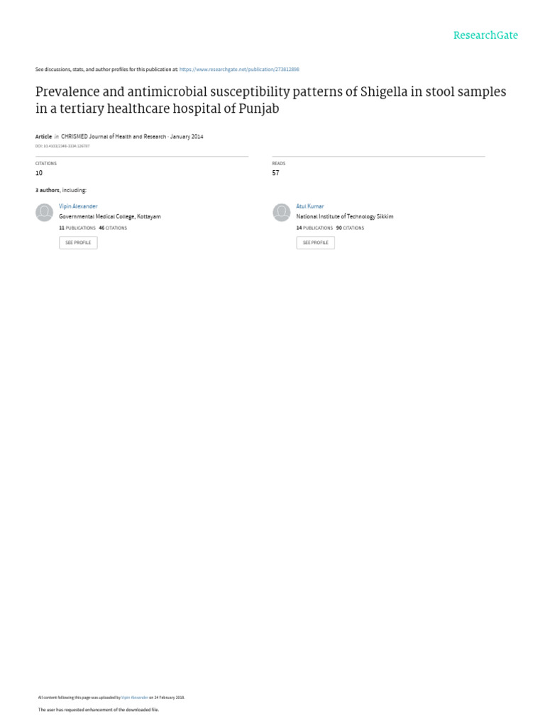 Shigella in Stool Samples in A Tertiary | PDF | Antimicrobial ...