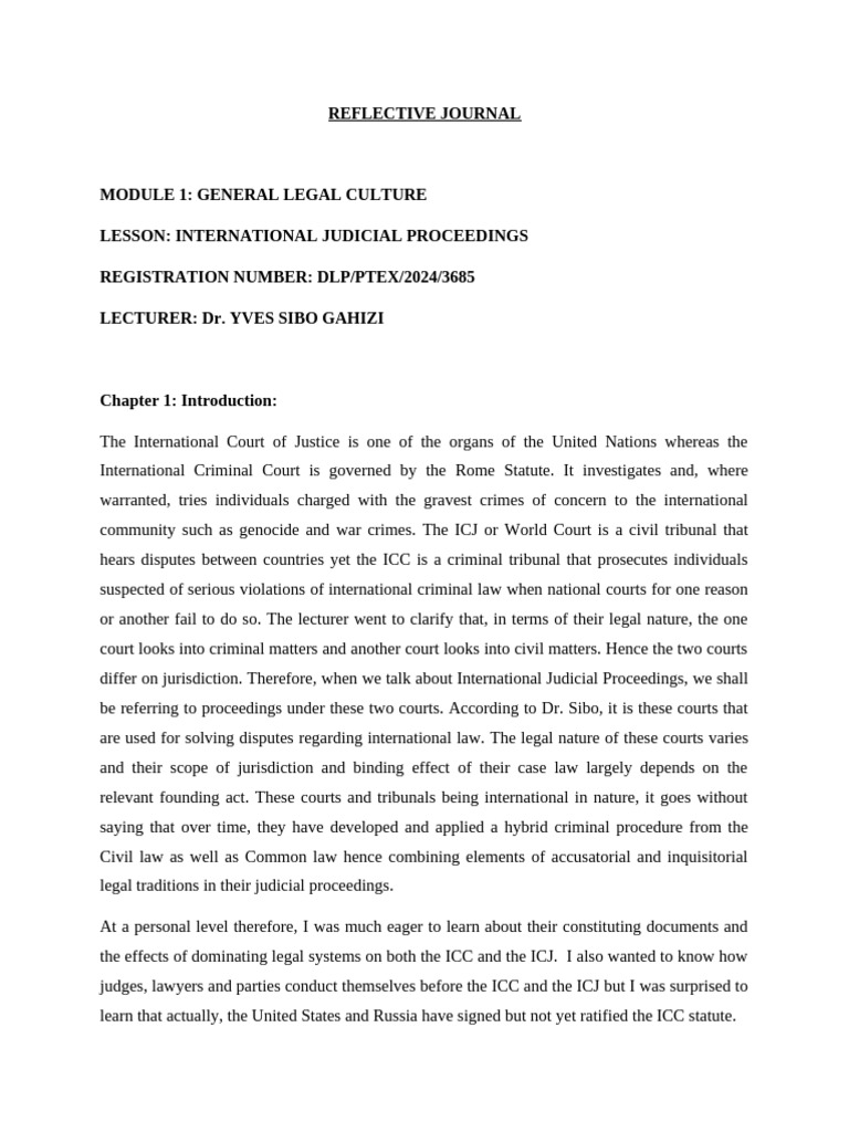 Reflective Journal-International Judicial Proceedings | PDF ...