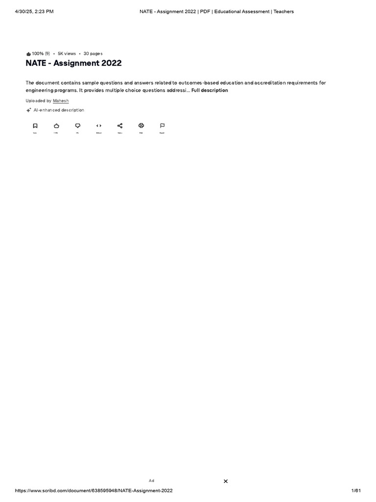 NATE - Assignment 2022 - PDF - Educational Assessment - Teachers | PDF | Scribd