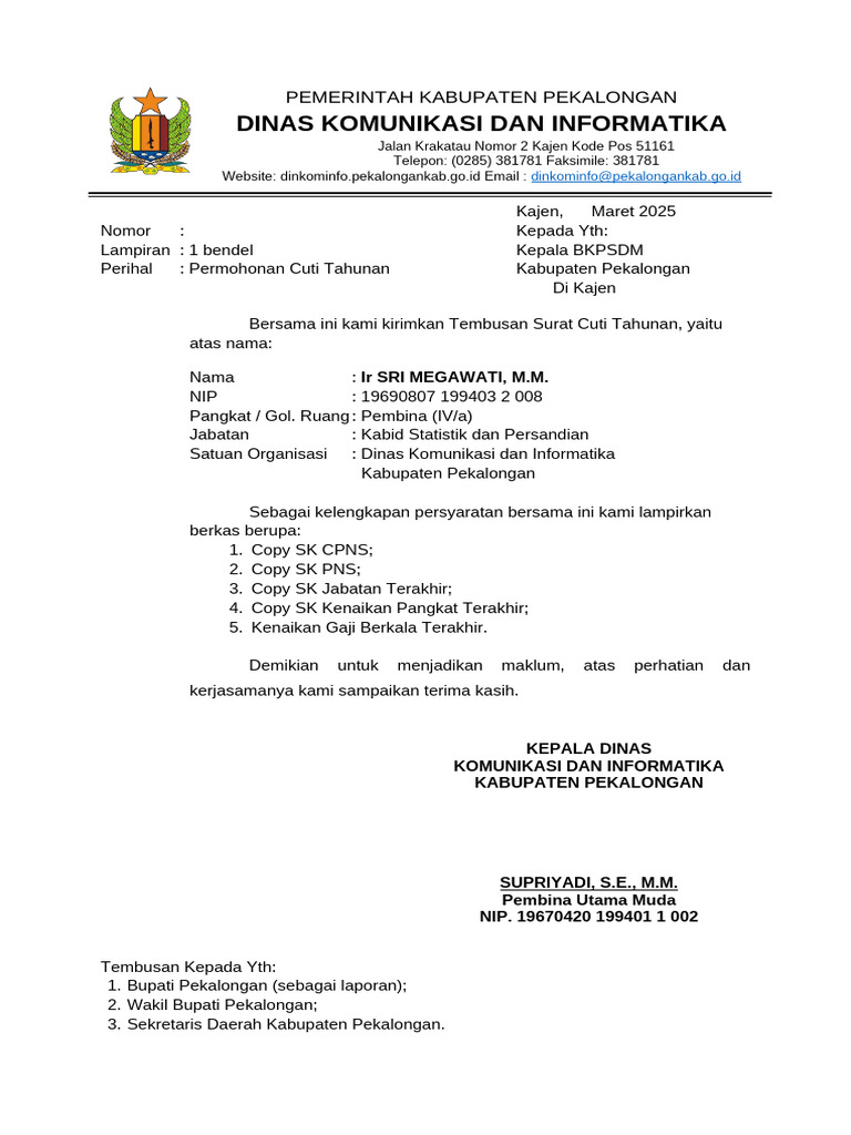 Permohonan Cuti Tahunan Basuki Rachmat | PDF