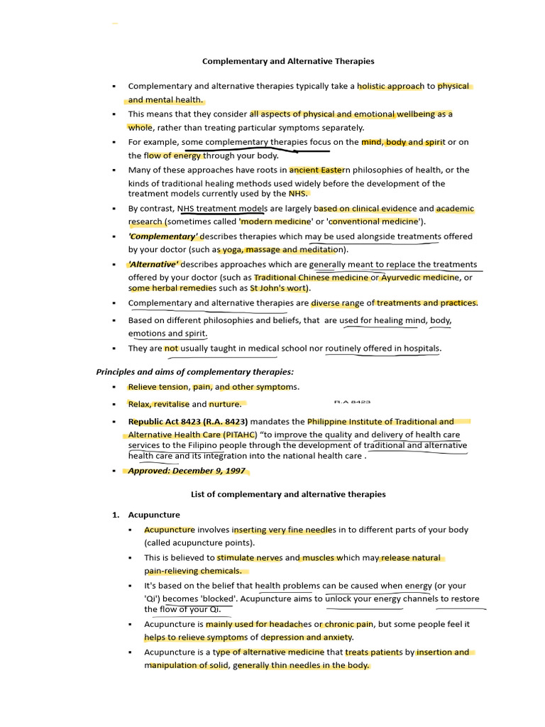 Complementary and Alternative Therapies | PDF | Acupuncture | Alternative Medicine