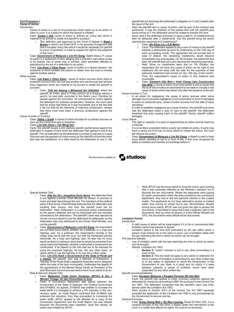 Civil Notes Final | PDF | Negligence | Standing (Law)