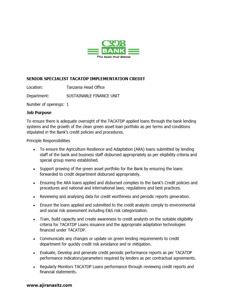 CRDB BANK New JOB | PDF | Banks | Loans