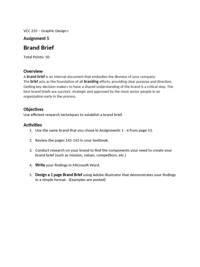 VCC 235 - Assignment 5 - Brand Brief | PDF