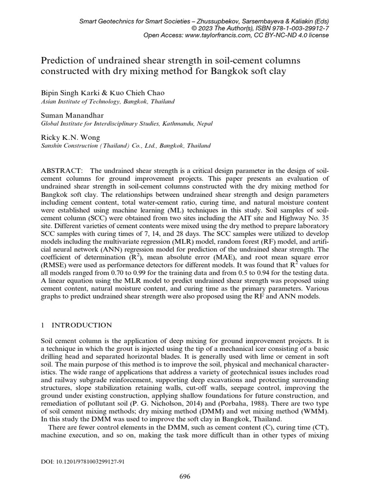 Prediction of Undrained Shear Strength in Soil-Cement Columns ...