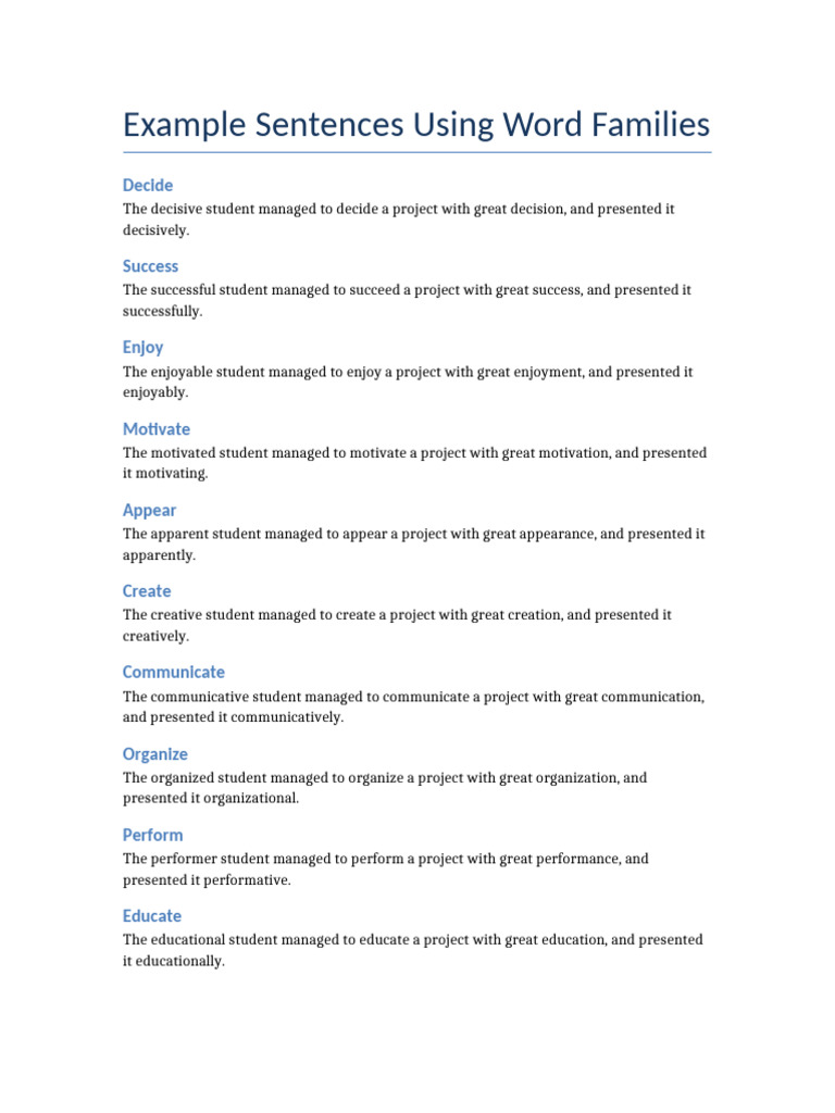 Word Family Example Sentences | PDF