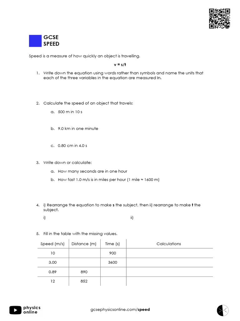 GCSE Speed Calculations and Concepts | PDF