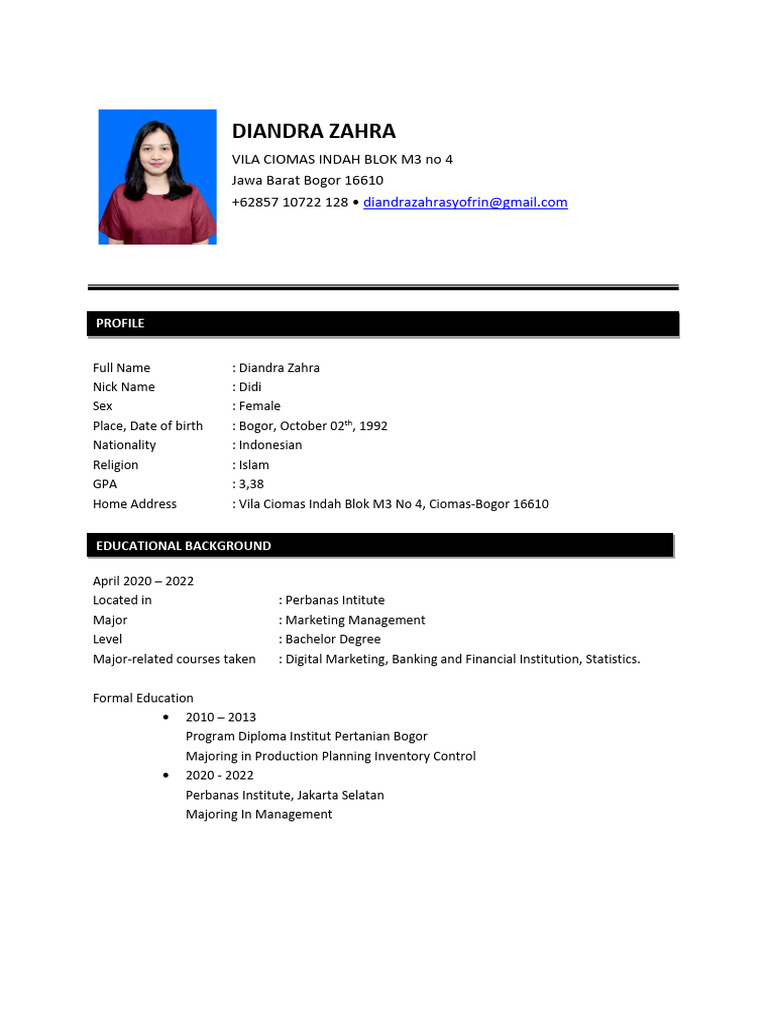 Diandra Zahra (CV) FINAL 2025 | PDF | Business