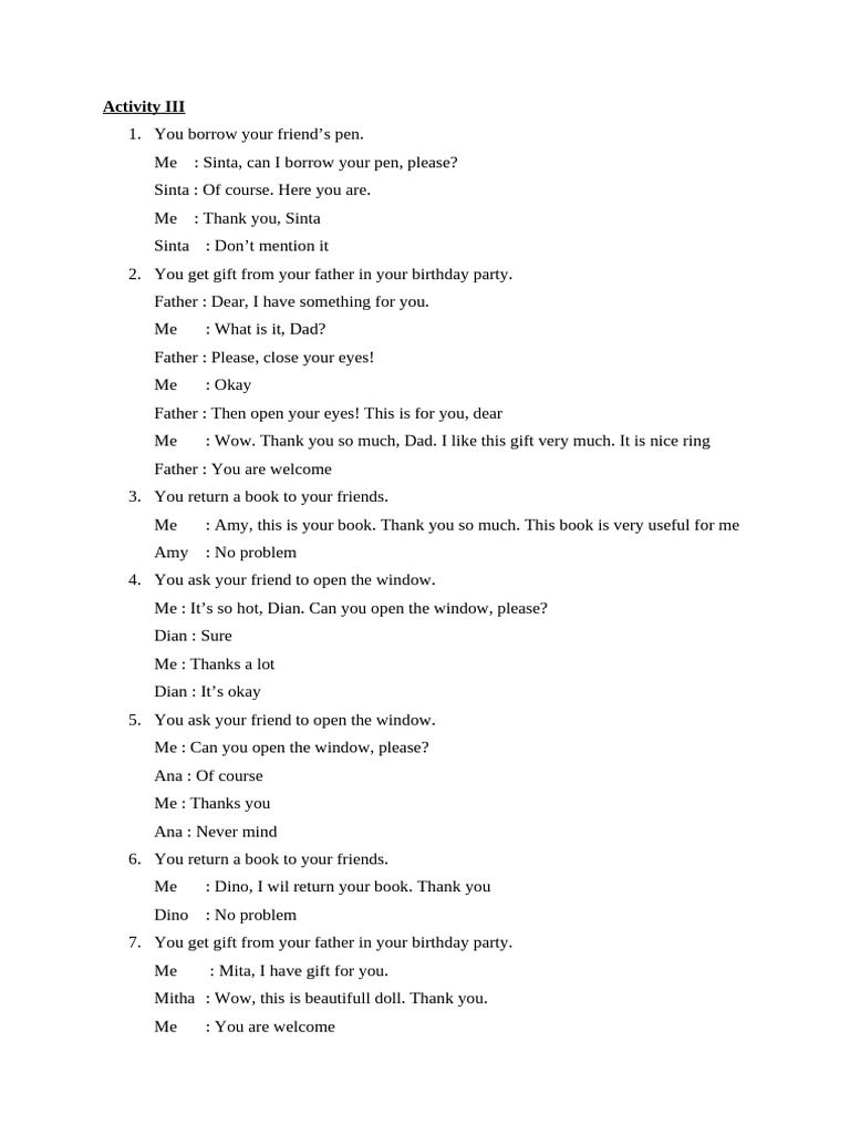 Dialog Activity III | PDF