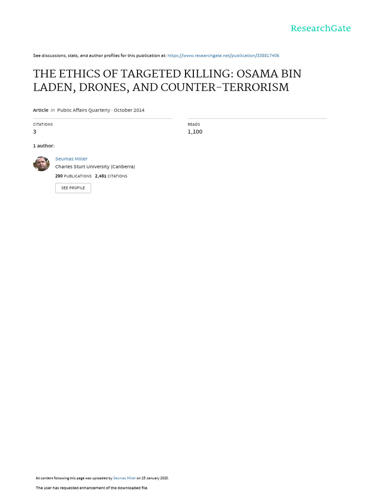 Articale THE ETHICS OF TARGETED KILLING Oussama Ben Ladin Drones and Counter Terrorism | PDF ...