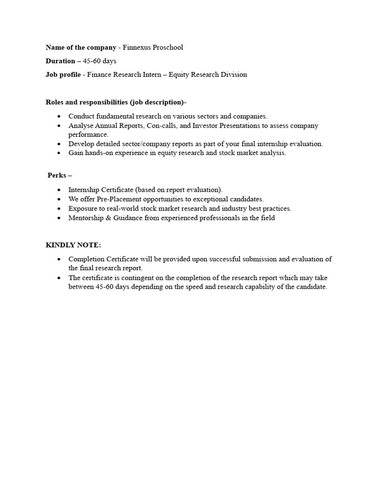 Finnexus Proschool Job Description | PDF