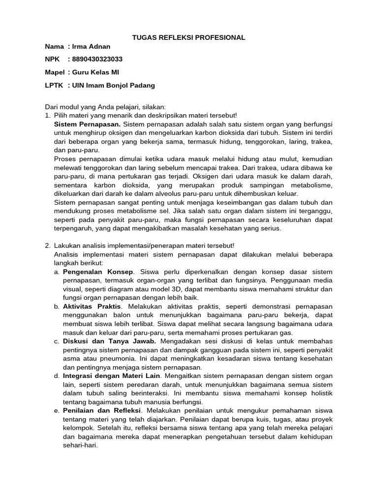 Bahan Tugas Refleksi Modul Profesional | PDF